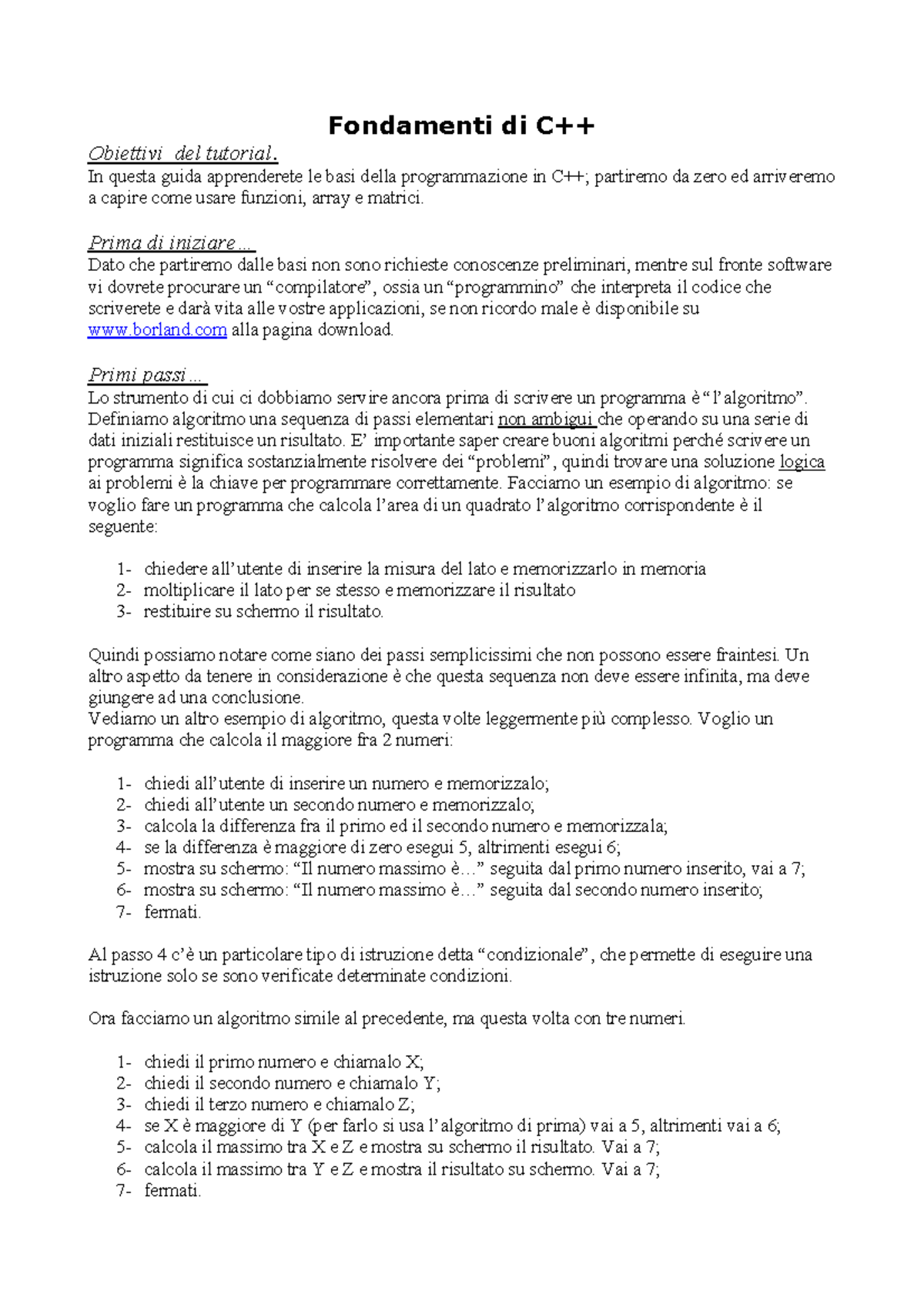 Appunti - lezioni 1-5 - fondamenti di programmazione in C++ - corso di ...