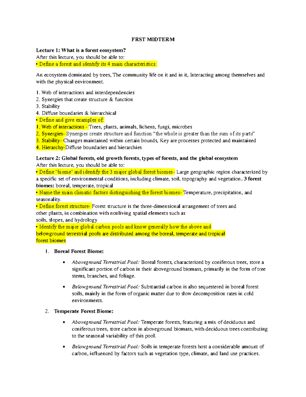 FRST Midterm Study - FRST MIDTERM Lecture 1: What is a forest ecosystem ...