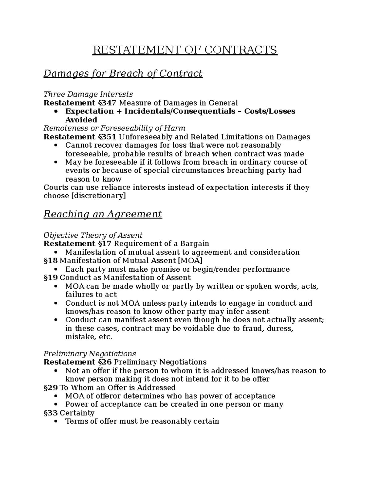 Rst of contracts 1 - WORK - RESTATEMENT OF CONTRACTS Damages for Breach ...