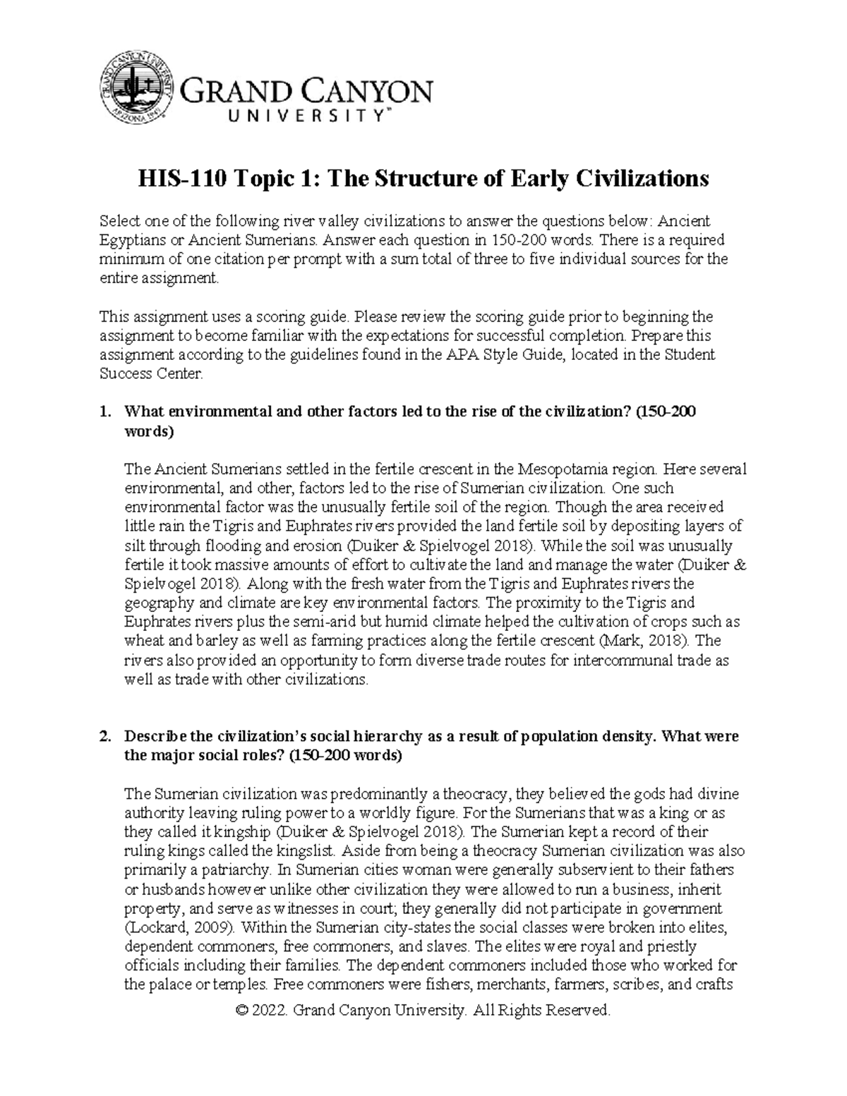 Structure Early Civilizations Topic 1 - HIS-110 Topic 1: The Structure ...