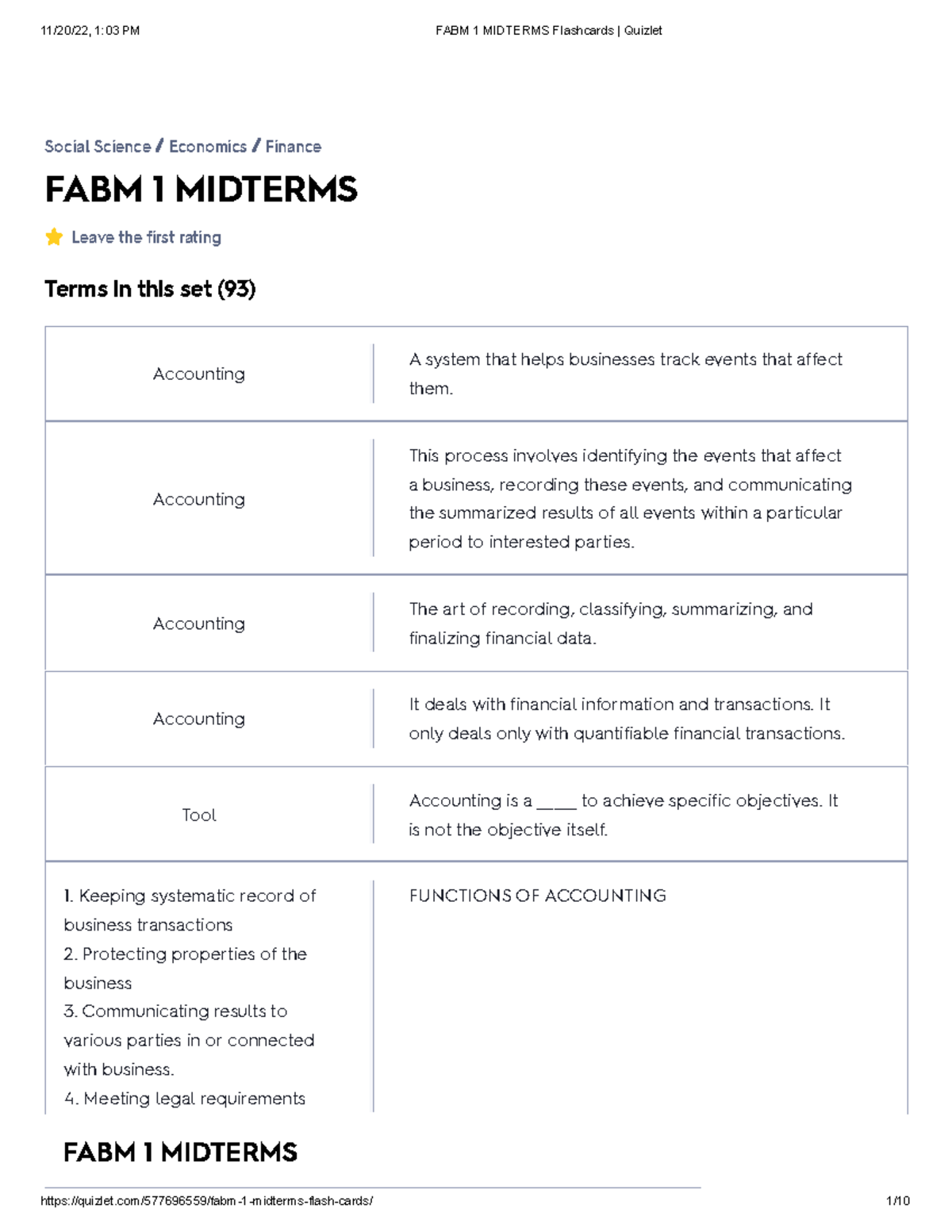 FABM 1 Midterms Flashcards Quizlet - FABM 1 MIDTERMS Leave the first rating Social Science ...