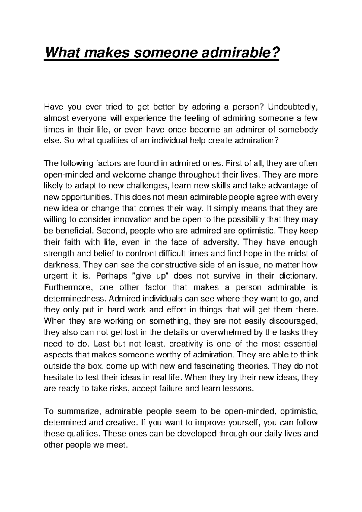 What makes someone admirable tlinh - What makes someone admirable? Have ...