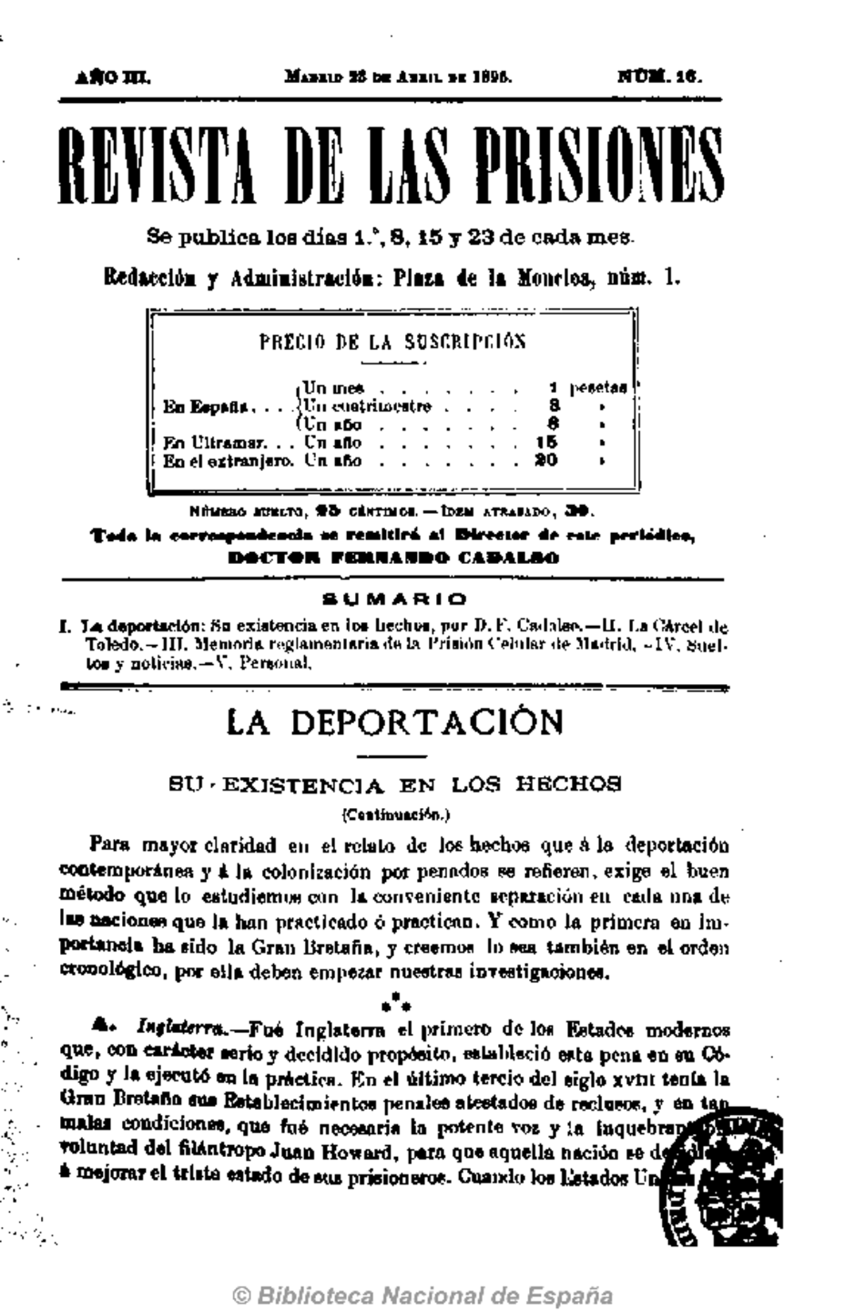 Revista de las prisiones Madrid 1893 23 4 1895 - AMO ta. MADRID 3 S DB ...