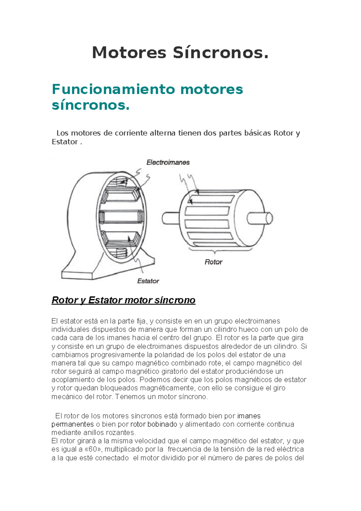 Motores Síncronos - Magnetismo y electricidad - Motores Síncronos. Funcionamiento motores ...
