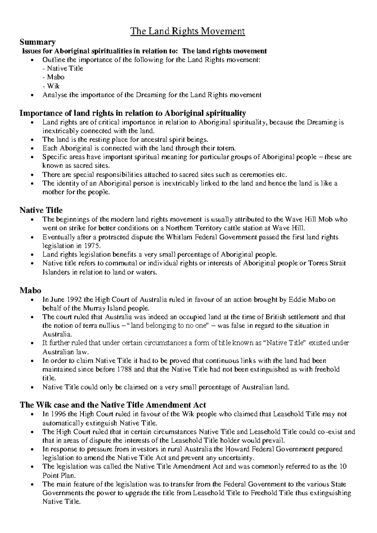 The land rights movement-studen summary sample answer - The Land Rights ...
