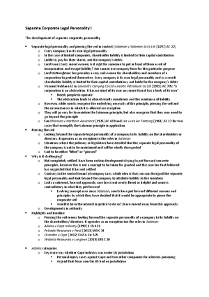 Separate legal personality - Separate legal personality Salomon v ...