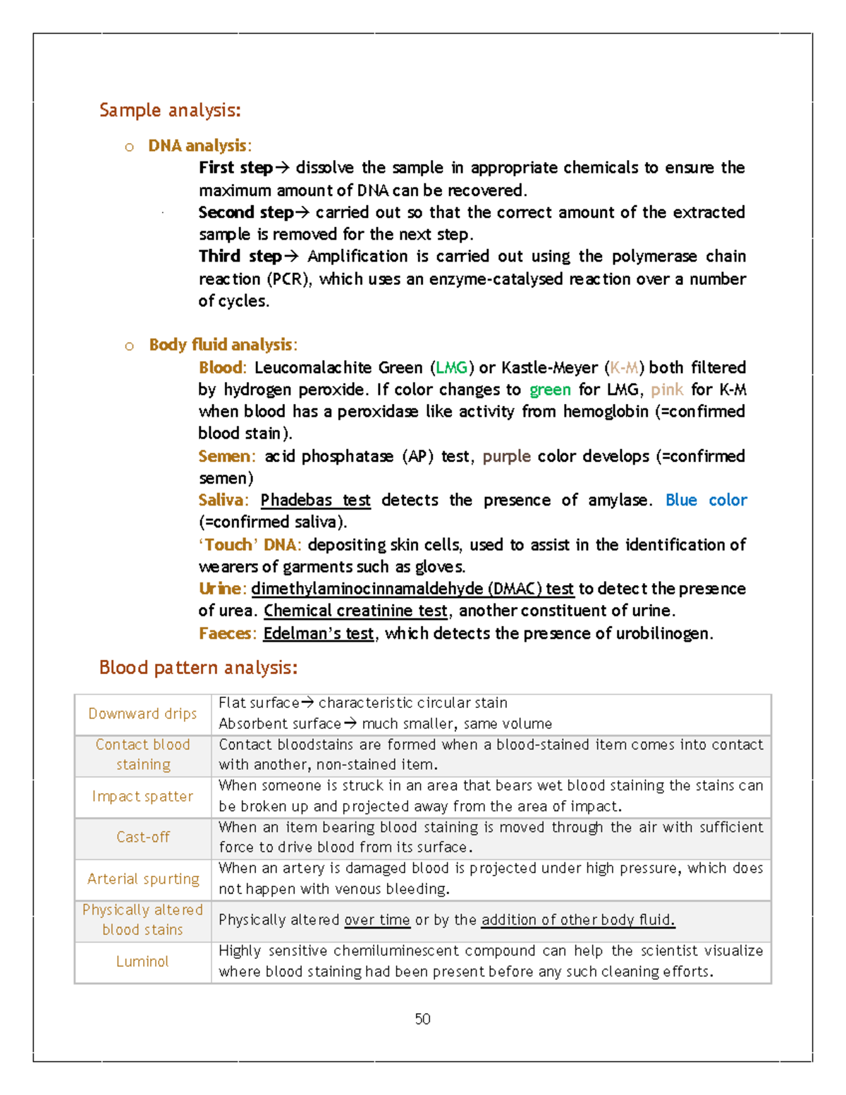 432 Notes on Forensic Medicine 51-end - Sample analysis: o DNA analysis ...