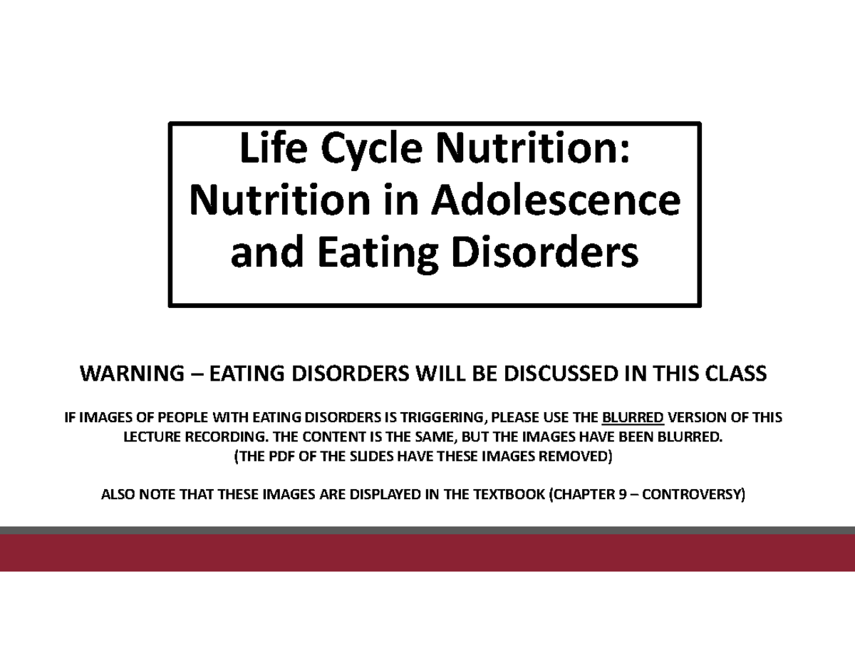 Section 16 life cycle nutrition part 4 adolescence - Life Cycle ...