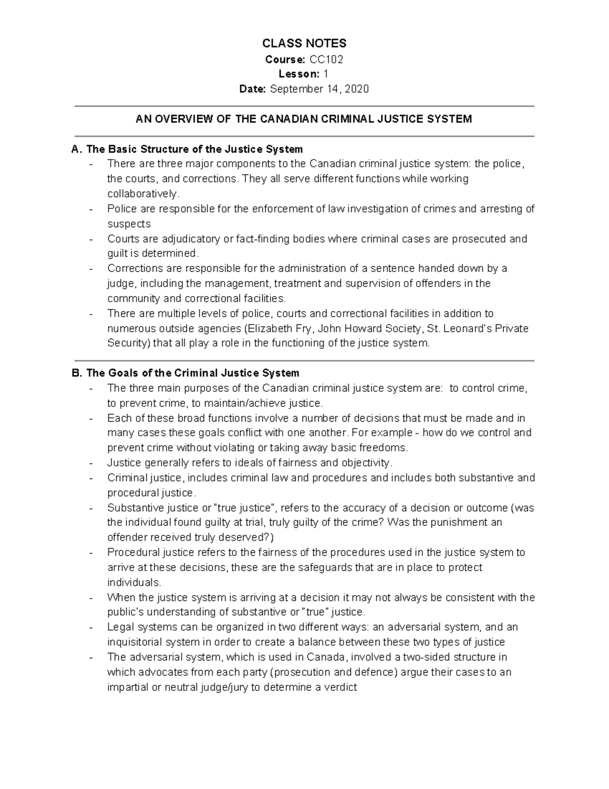 An Overview of the Canadian Criminal Justice System - CLASS NOTES ...