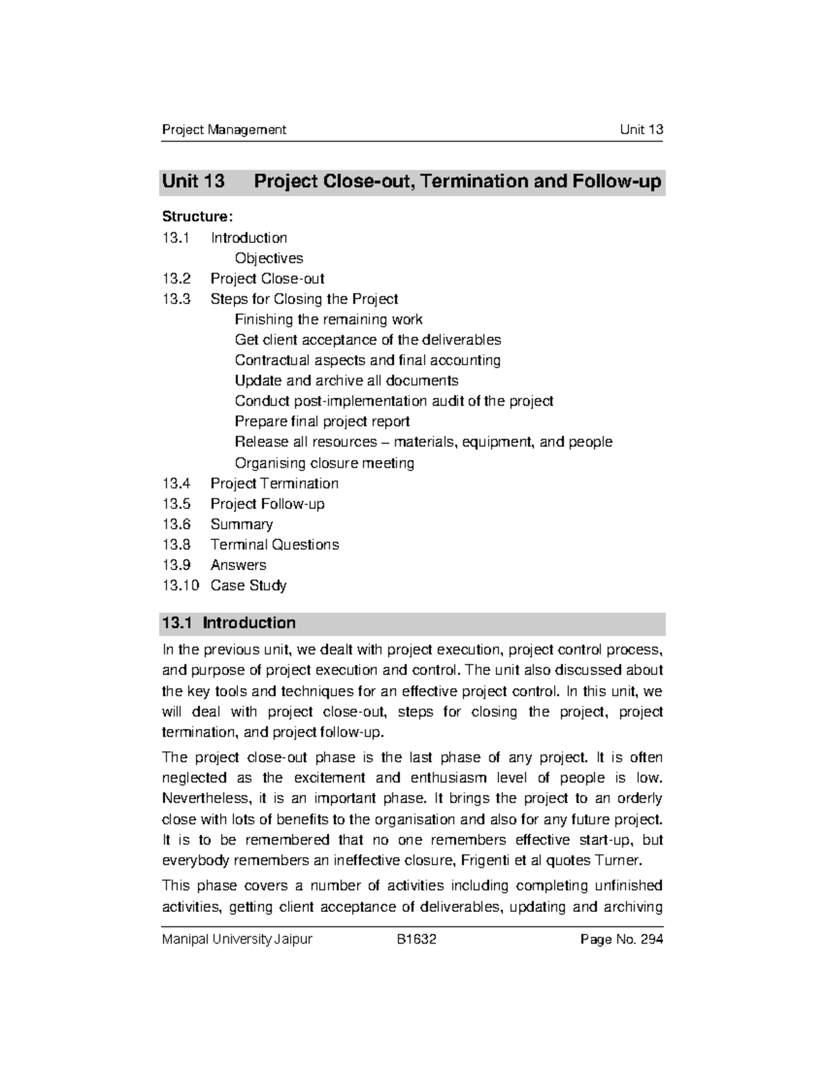 Unit 13 Project Close-out, Termination and Follow-up - Unit 13 Project ...