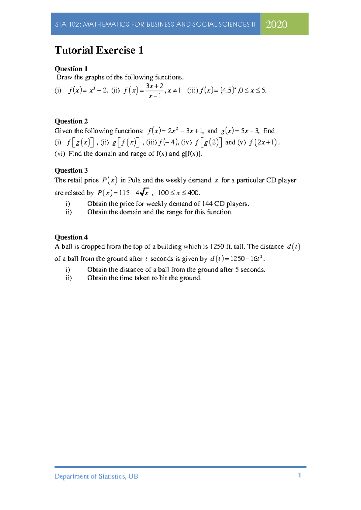 STA 102-Tutorial 1-20 (2) - Department of Statistics, UB STA 102 ...