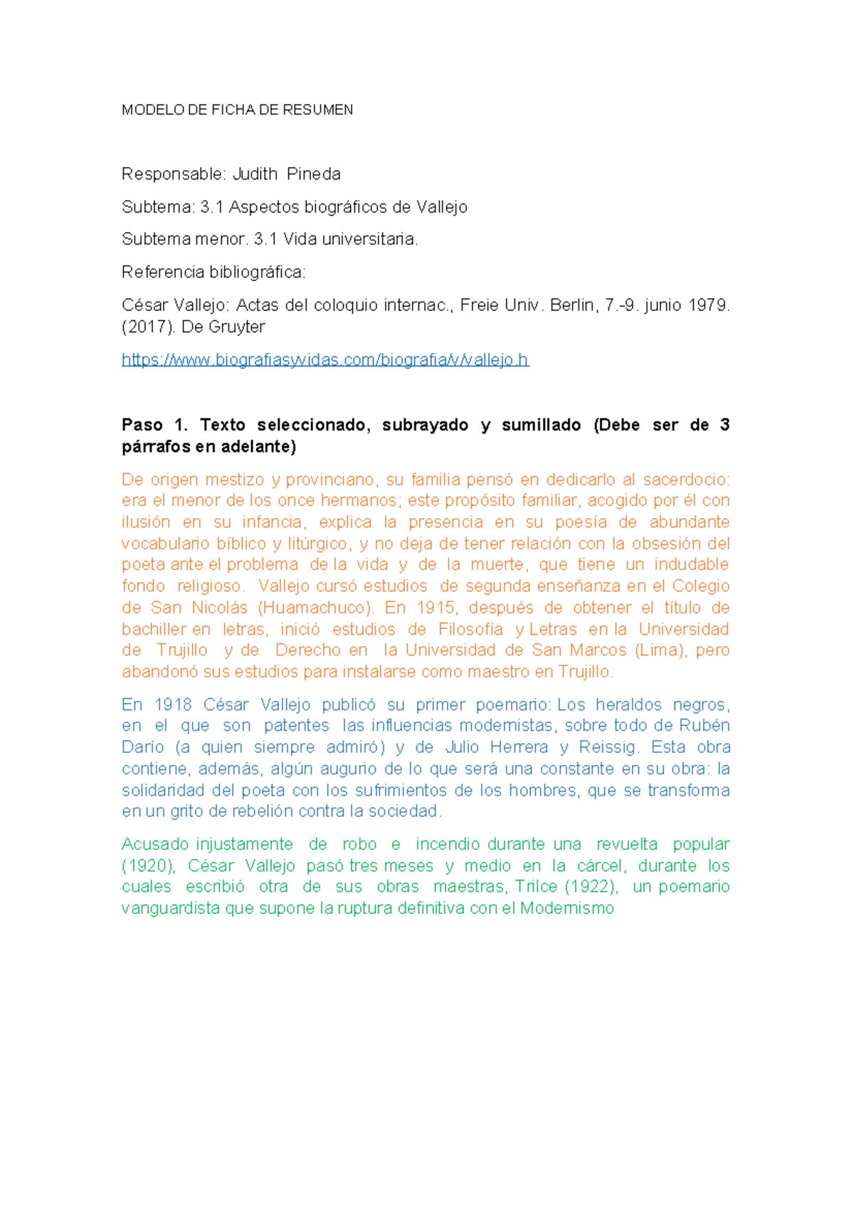 Modelo DE Ficha DE Resumen - MODELO DE FICHA DE RESUMEN Responsable ...