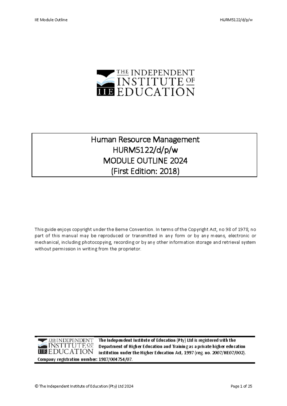 HURM5122w MO - MODULE OUTLINE - Human Resource Management HURM51 22 /d ...