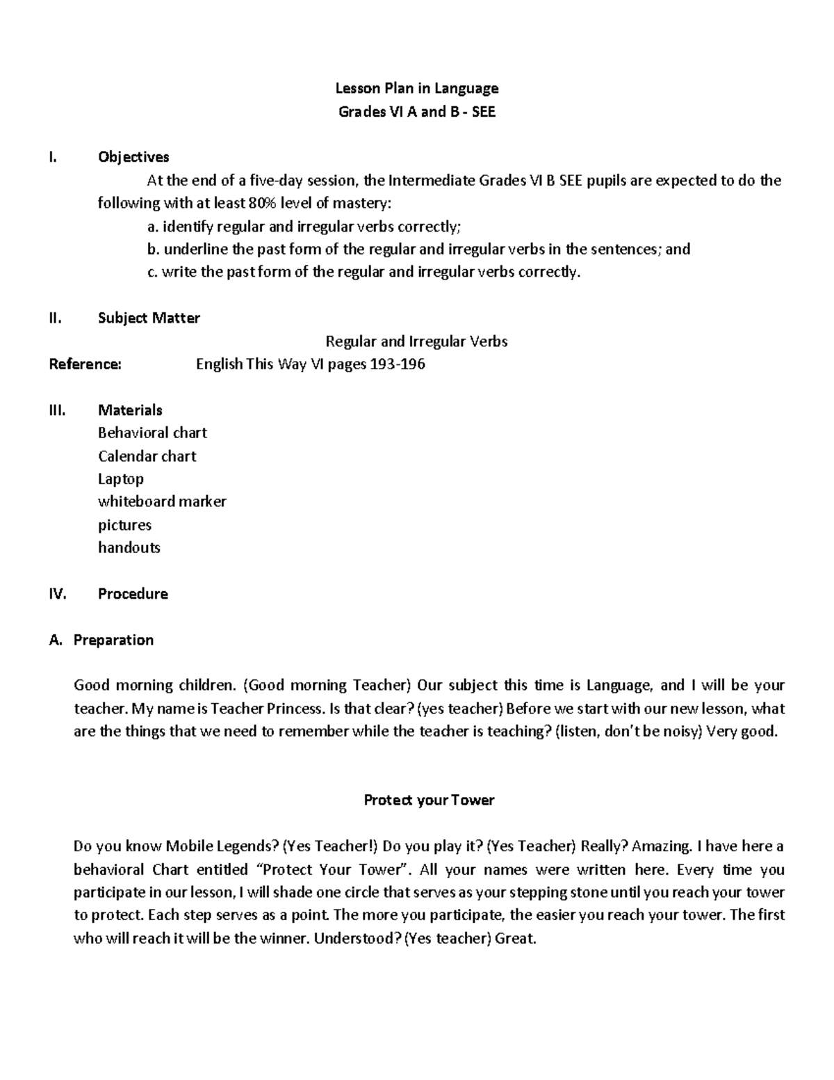 Revised Research Lesson PLAN IN Language VI SEE - Lesson Plan in ...