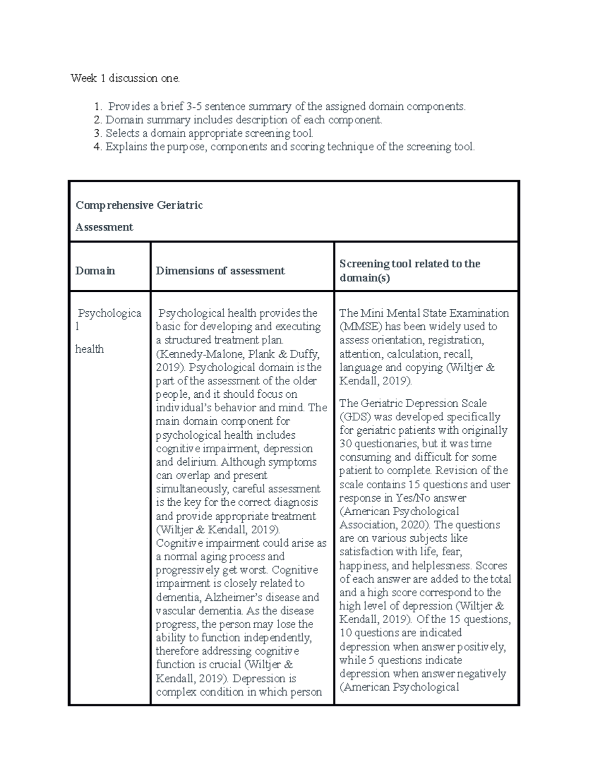 Week 1 discussion 1. Comprehensive Geriatric Assessment - Week 1 ...