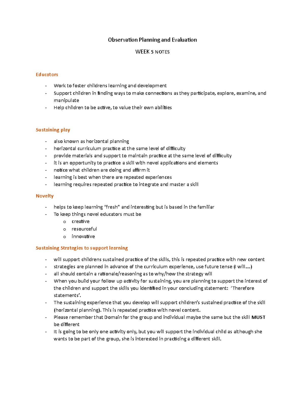 Week 5 notes - Observation Planning and Evaluation WEEK 5 NOTES ...