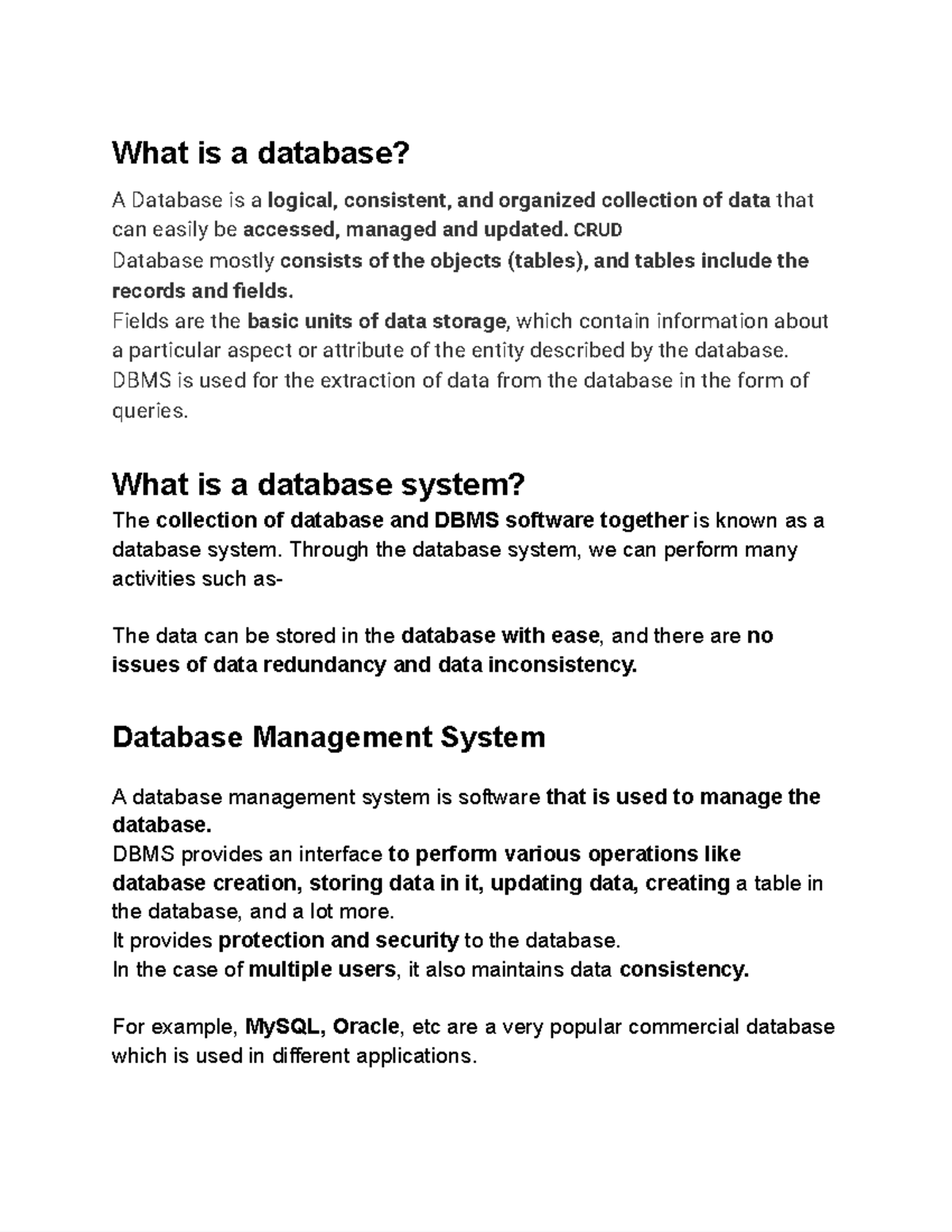 Database Management System - What is a database? A Database is a ...