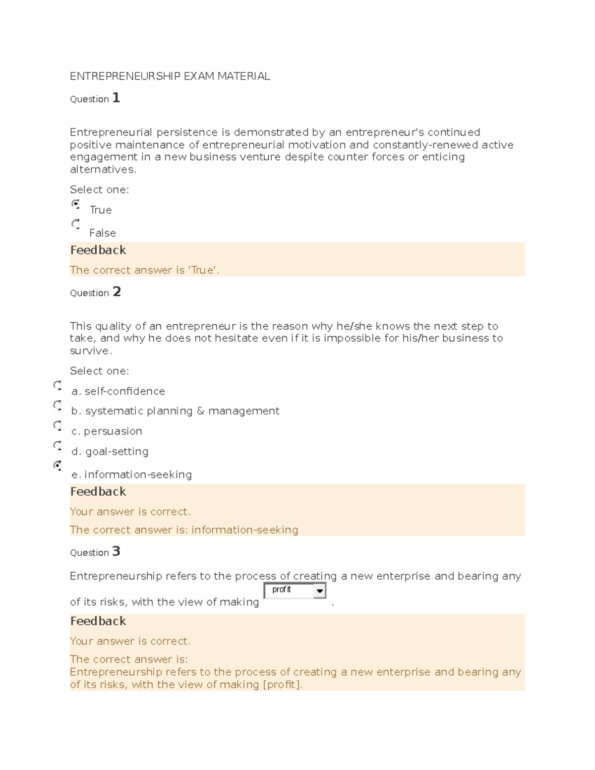 Entrepreneurship EXAM Material - ENTREPRENEURSHIP EXAM MATERIAL ...