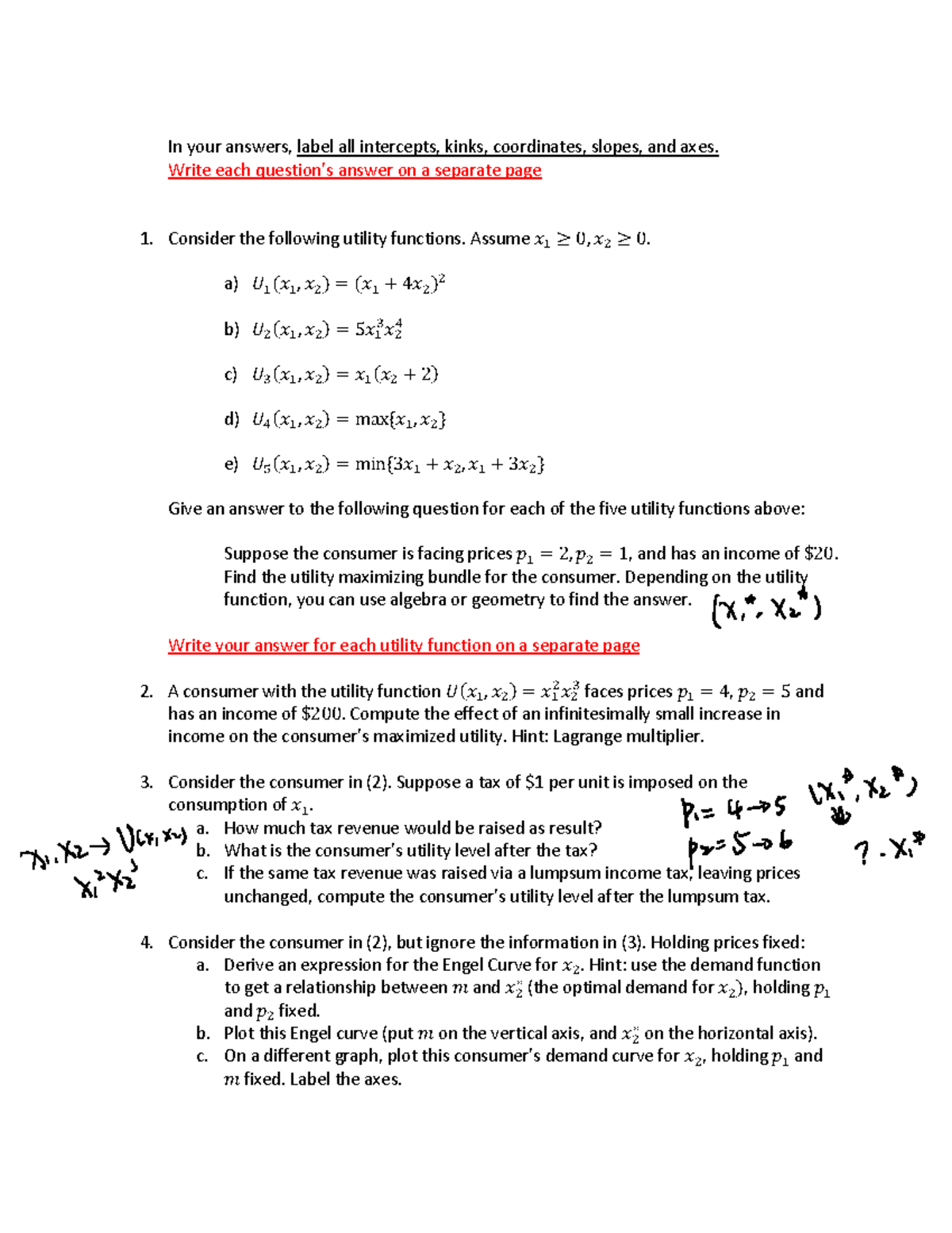 Problem Set 3 - ps3 - In your answers, label all intercepts, kinks ...