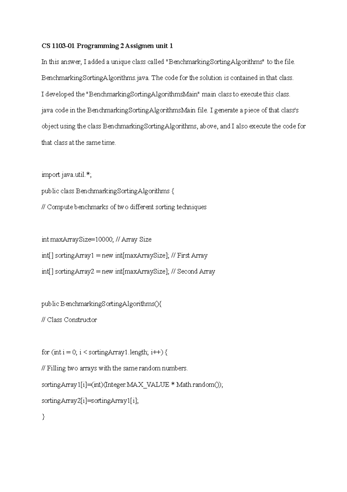 Programming 2 Assigmen unit 1 CS 1103-01 - CS 1103-01 Programming 2 Assigmen unit 1 In this ...