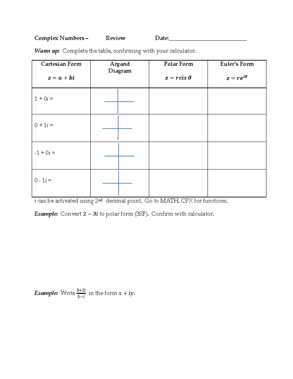 G5 Complex Review Assignment - Complex Numbers ² Exam Review 2017 Date
