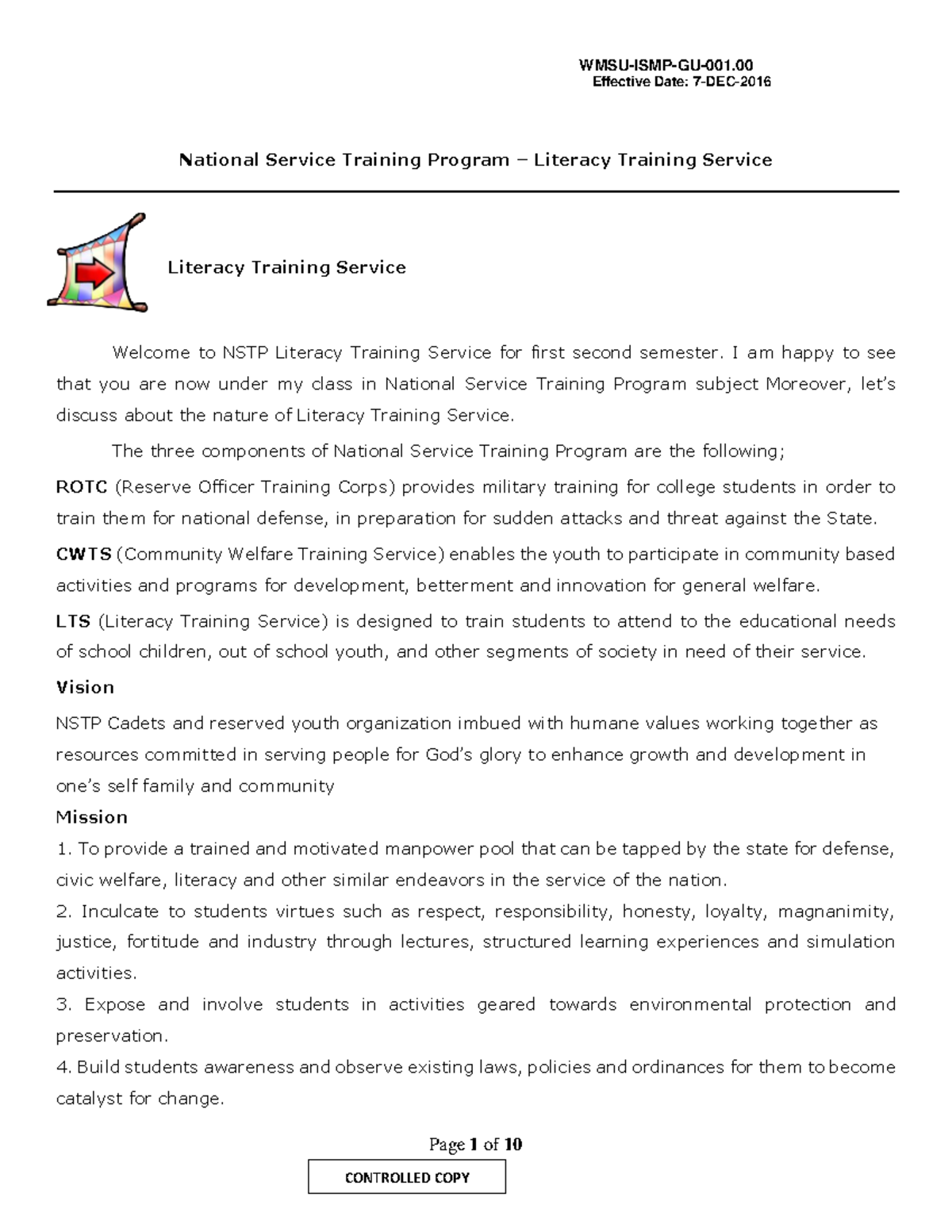 WS2(NSTP) - Weeksheets - Effective Date: 7-DEC- 2016 Page 1 of 10 ...