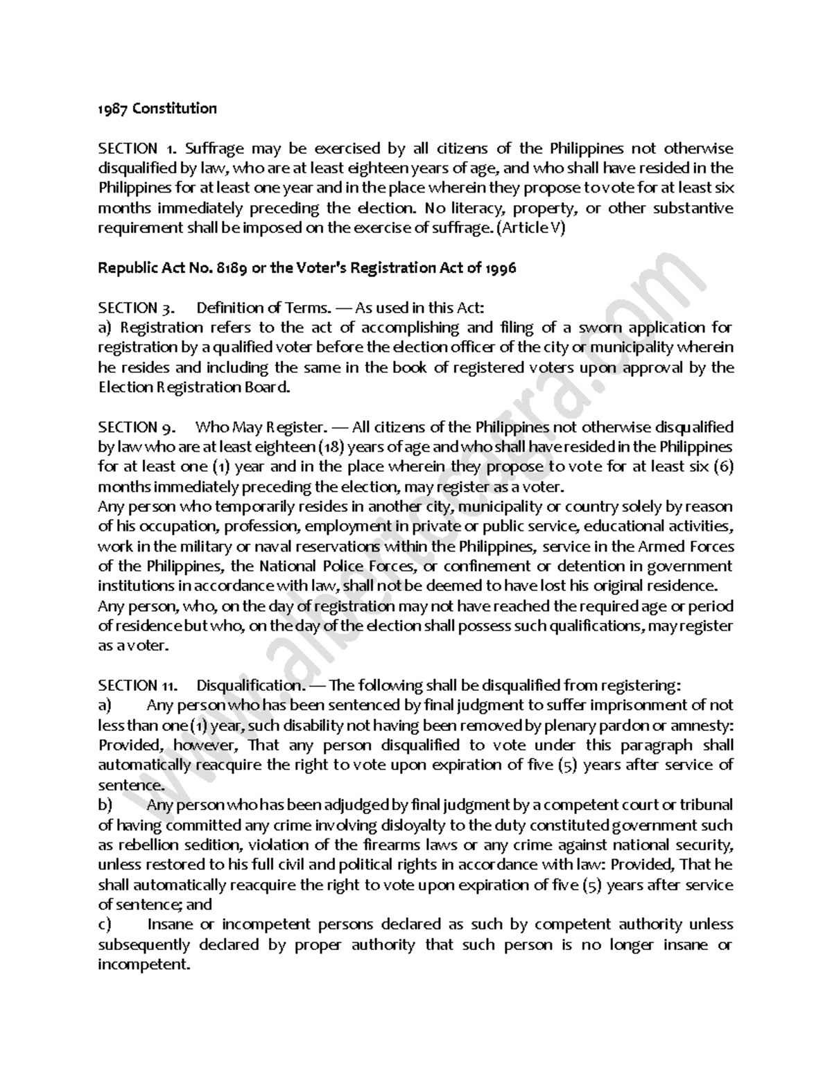Suffrage and Voter Qualifications - 1987 Constitution SECTION 1 ...