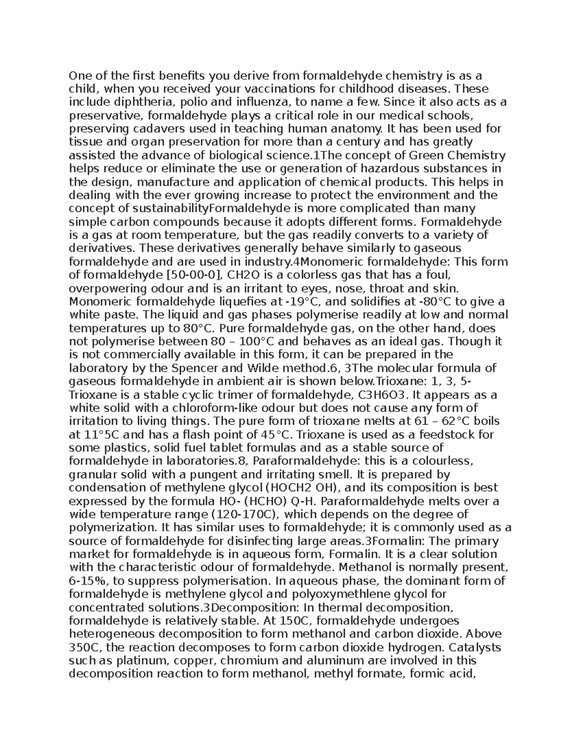 2360 - nursing - One of the first benefits you derive from formaldehyde ...