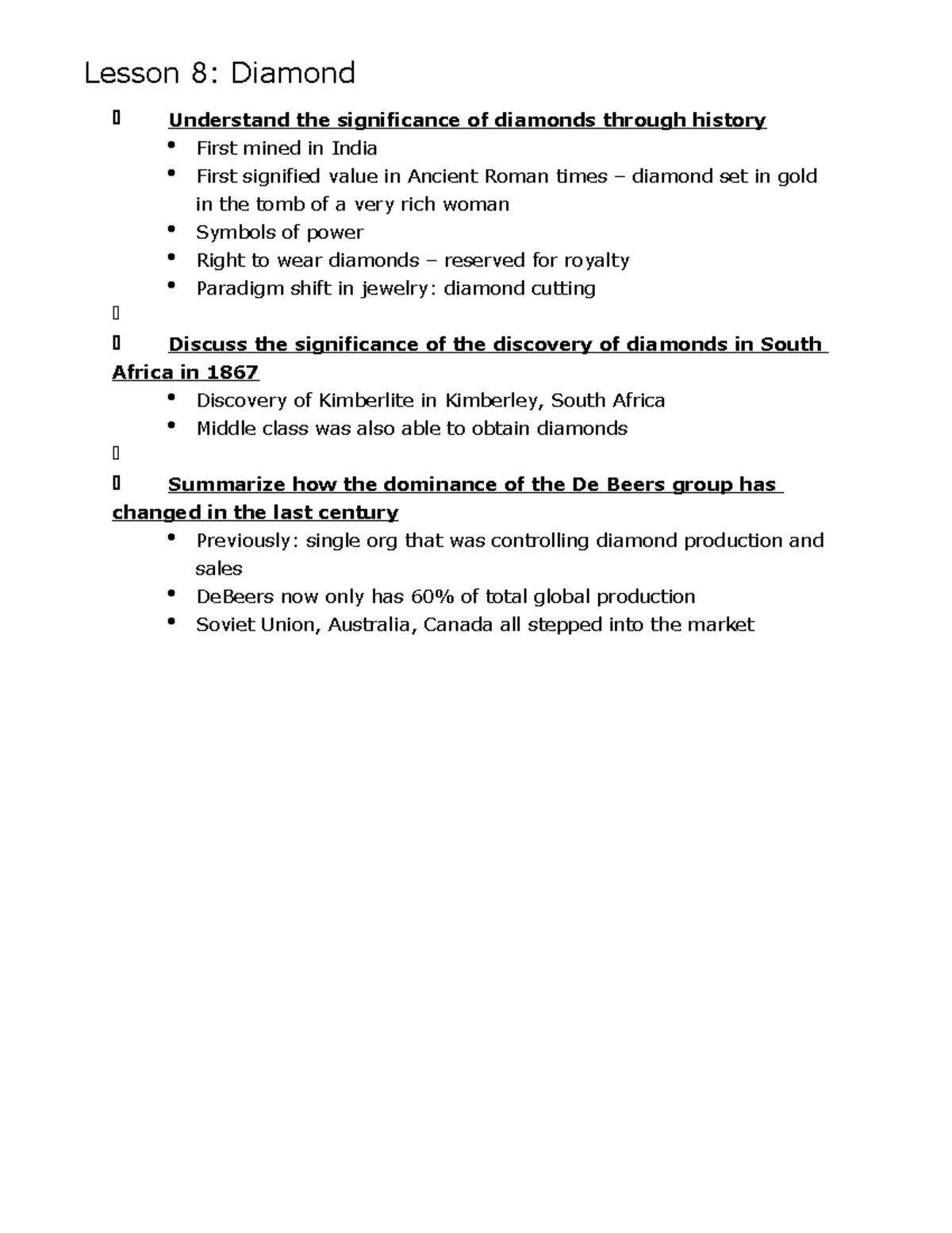 Practical - quiz 2 notes - Lesson 8: Diamond Understand the ...