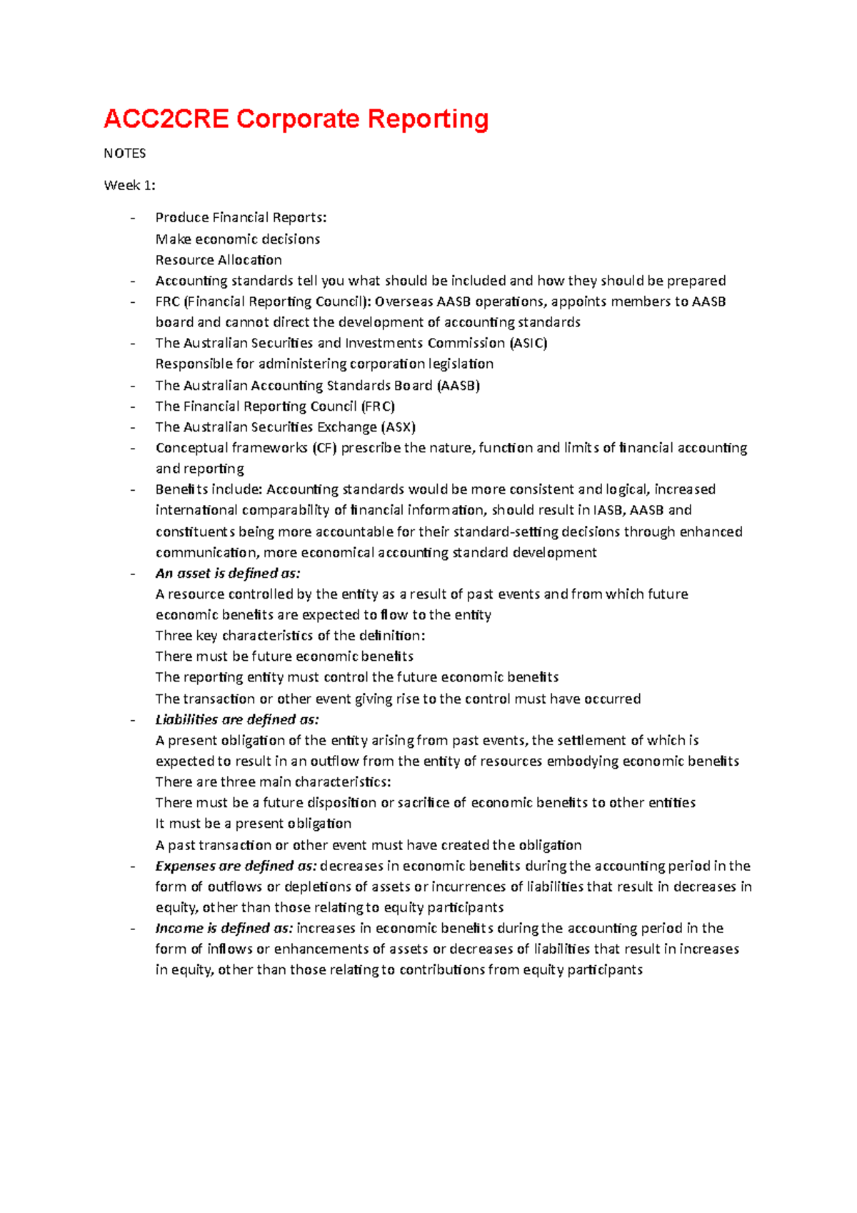 Corporate Reporting Notes - ACC2CRE Corporate Reporting NOTES Week 1 ...