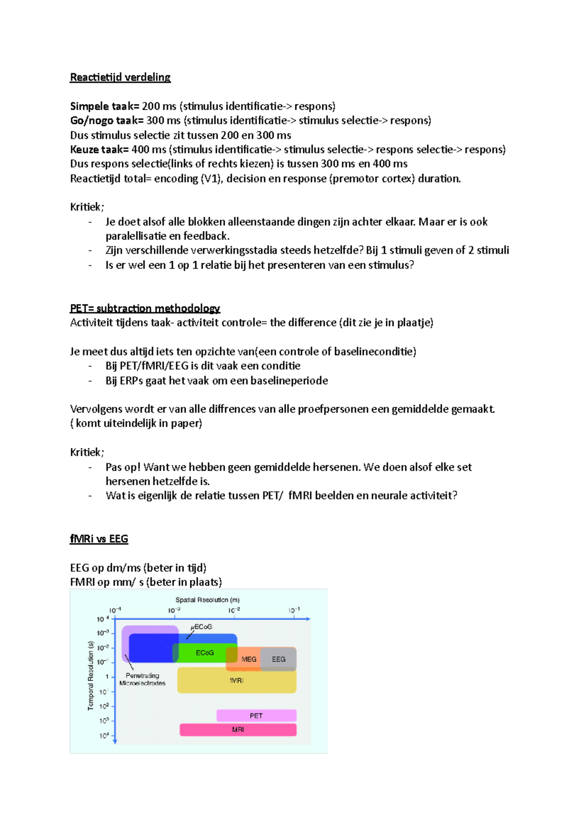 Hoorcollege 1 EEG - Reactietijd verdeling Simpele taak= 200 ms ...