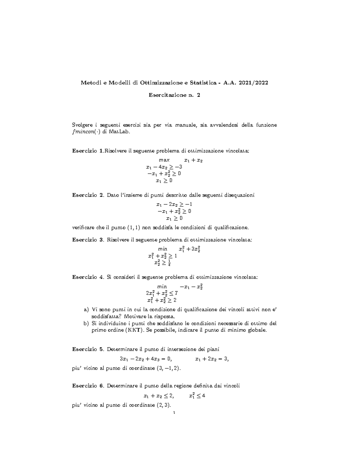 ES2-MOT-STAT-2024 - Esercizi - Metodi e Modelli di Ottimizzazione e ...