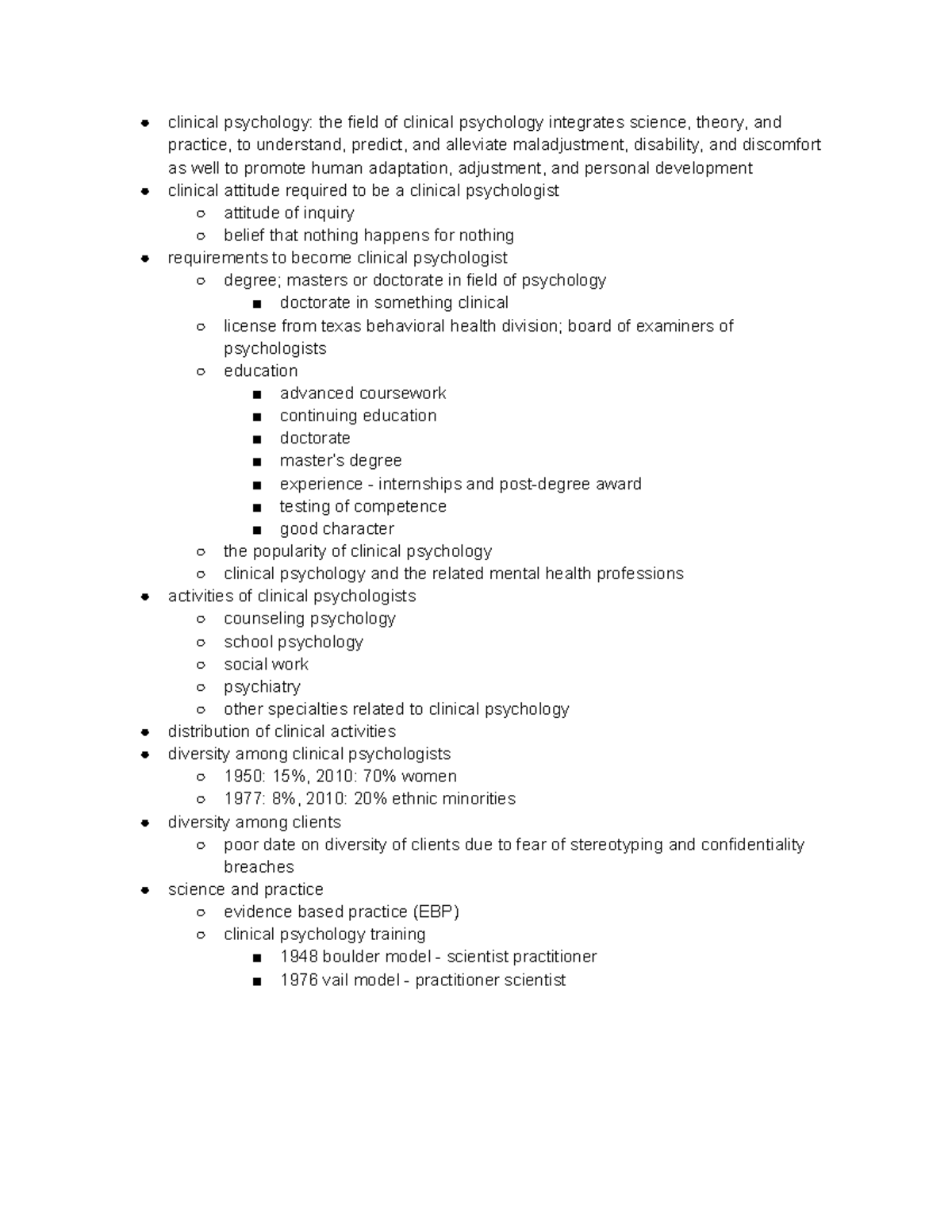 Clinical - first day notes - clinical psychology: the field of clinical ...