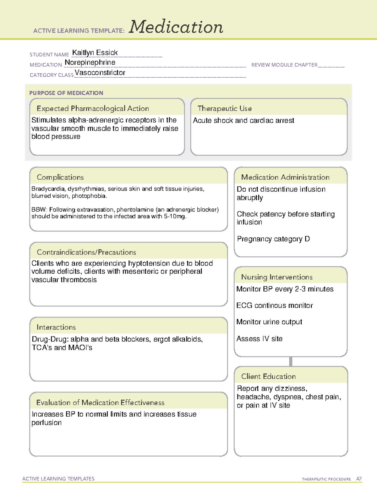 Norepinephrine - Medication template - ACTIVE LEARNING TEMPLATES ...