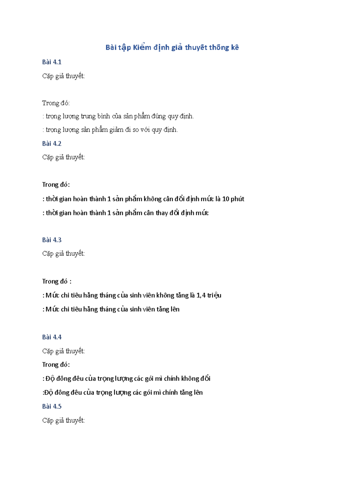 Bài tập Kiểm định giả thuyết thống kê - Bài t ập Ki ểm đ nh gi ị ảthuyếết thốếng kế Bài 4. Cặp ...