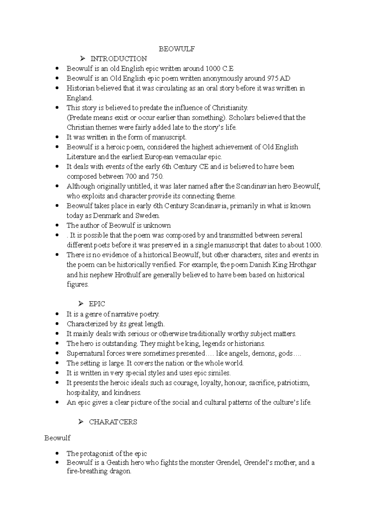 Beowulf - notes - BEOWULF INTRODUCTION Beowulf is an old English epic ...