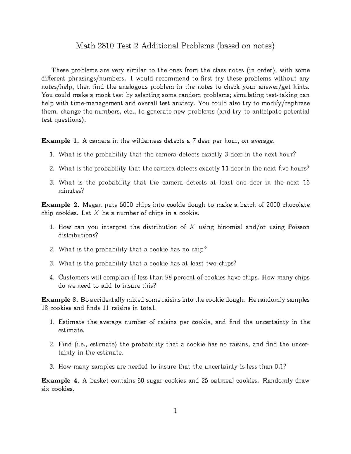 2810 Test 2 additional problems (based on notes) - Math 2810 Test 2 ...