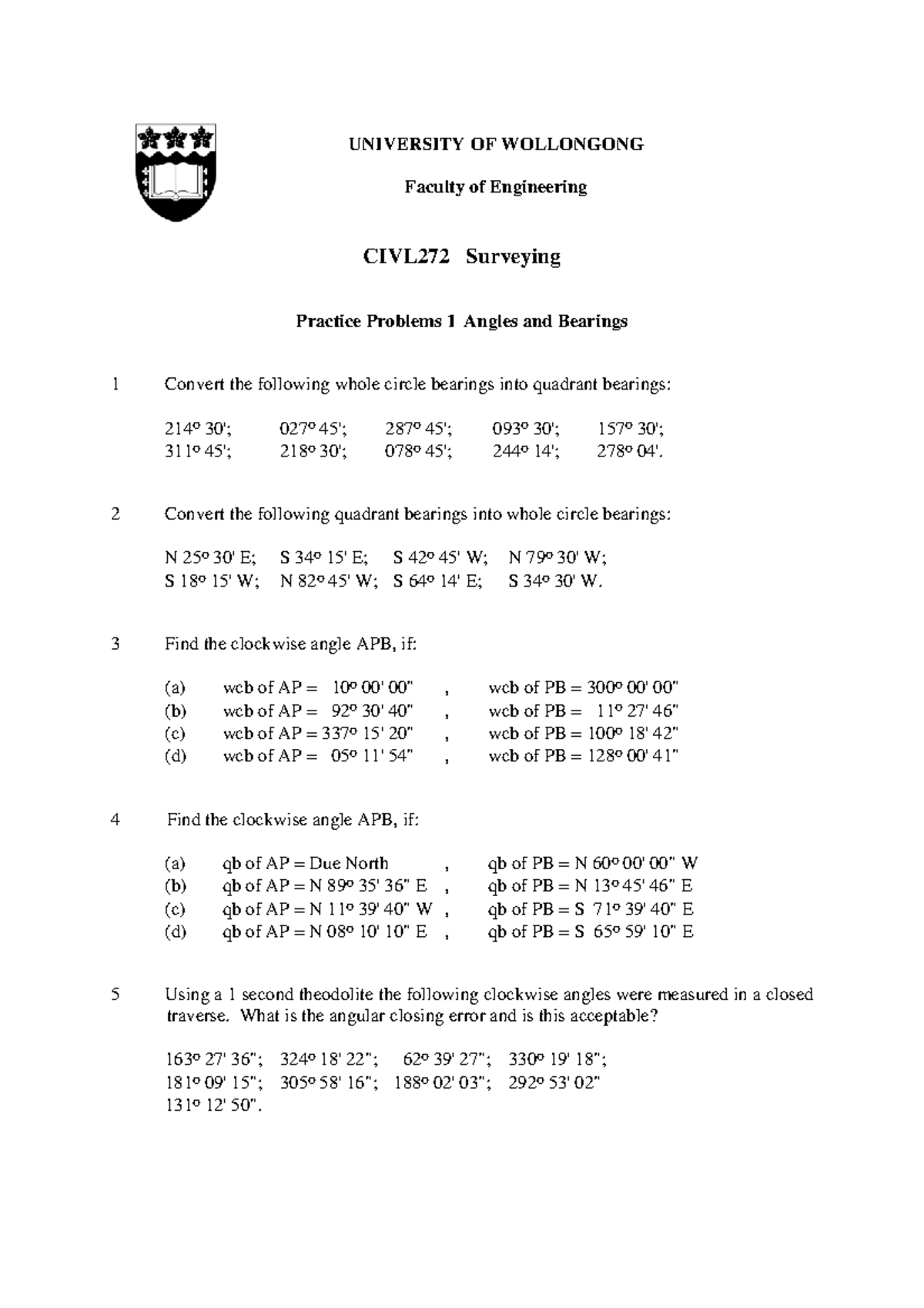 Practical - problems 1-4, with solutions - UNIVERSITY OF WOLLONGONG ...