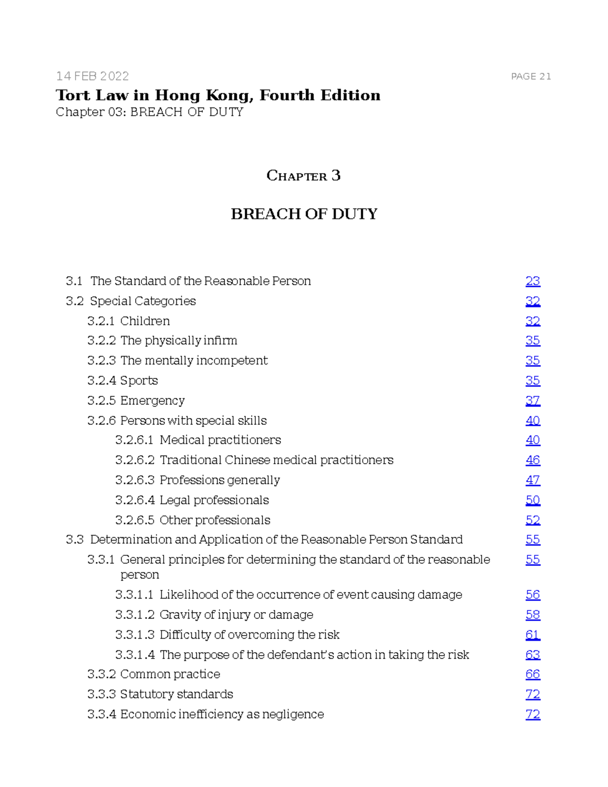 Breach of Duty Prescribed Reading - Tort Law in Hong Kong, Fourth Edition 3.3 General principles ...