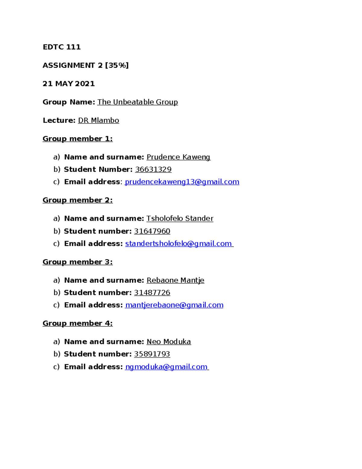 EDTC 111 Assignment 2 reflection - EDTC 111 ASSIGNMENT 2 [35%] 21 MAY ...