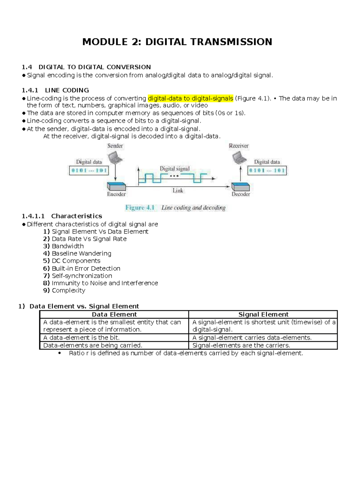 Module 2 Starting - dc notes - MODULE 2: DIGITAL TRANSMISSION 1 DIGITAL ...