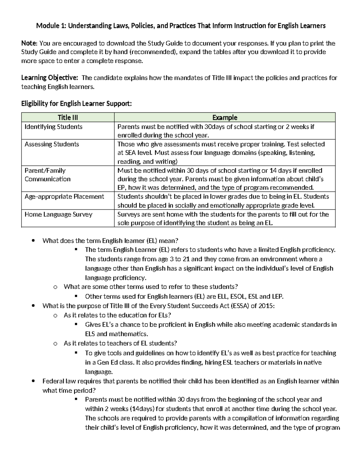 D096 Module 1 study guide - Module 1: Understanding Laws, Policies, and Practices That Inform ...