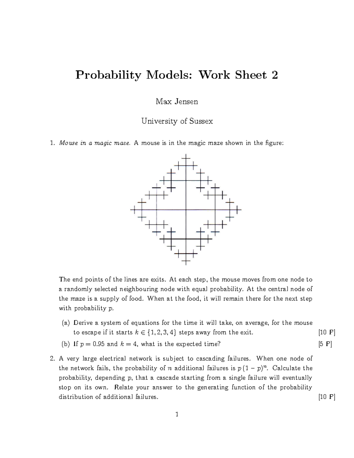 Probability Models Worksheet 2 - Probability Models: Work Sheet 2 Max ...