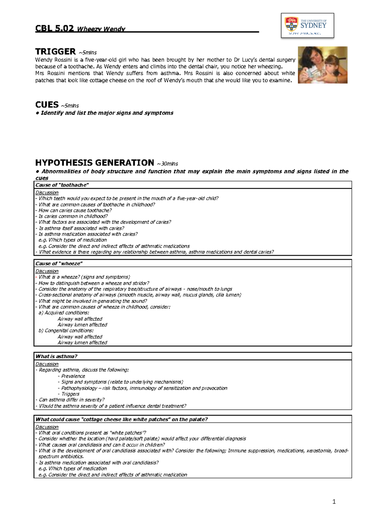 CBL 14 - Asthma - Wheezy Wendy - SYDNEY DENTAL SCHOOL TRIGGER ~5mins ...