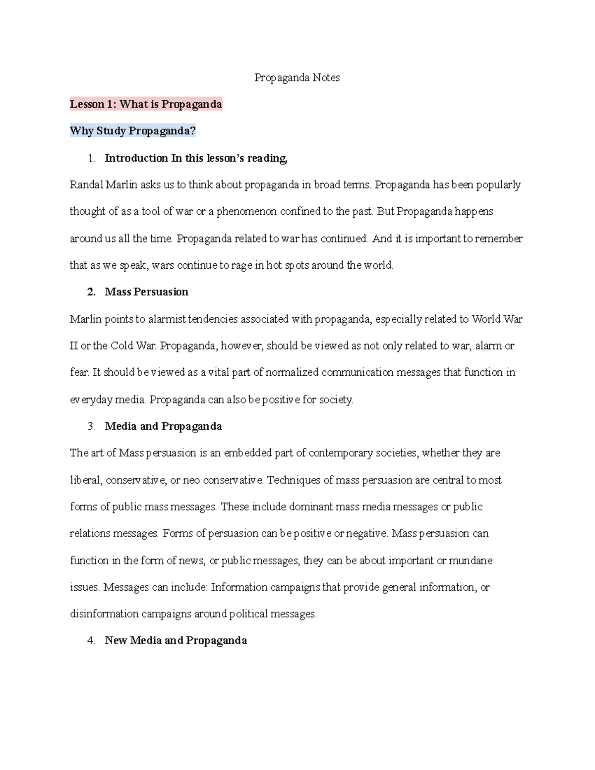 Propaganda Notes - Lecture 1 transcipt - Propaganda Notes Lesson 1 ...