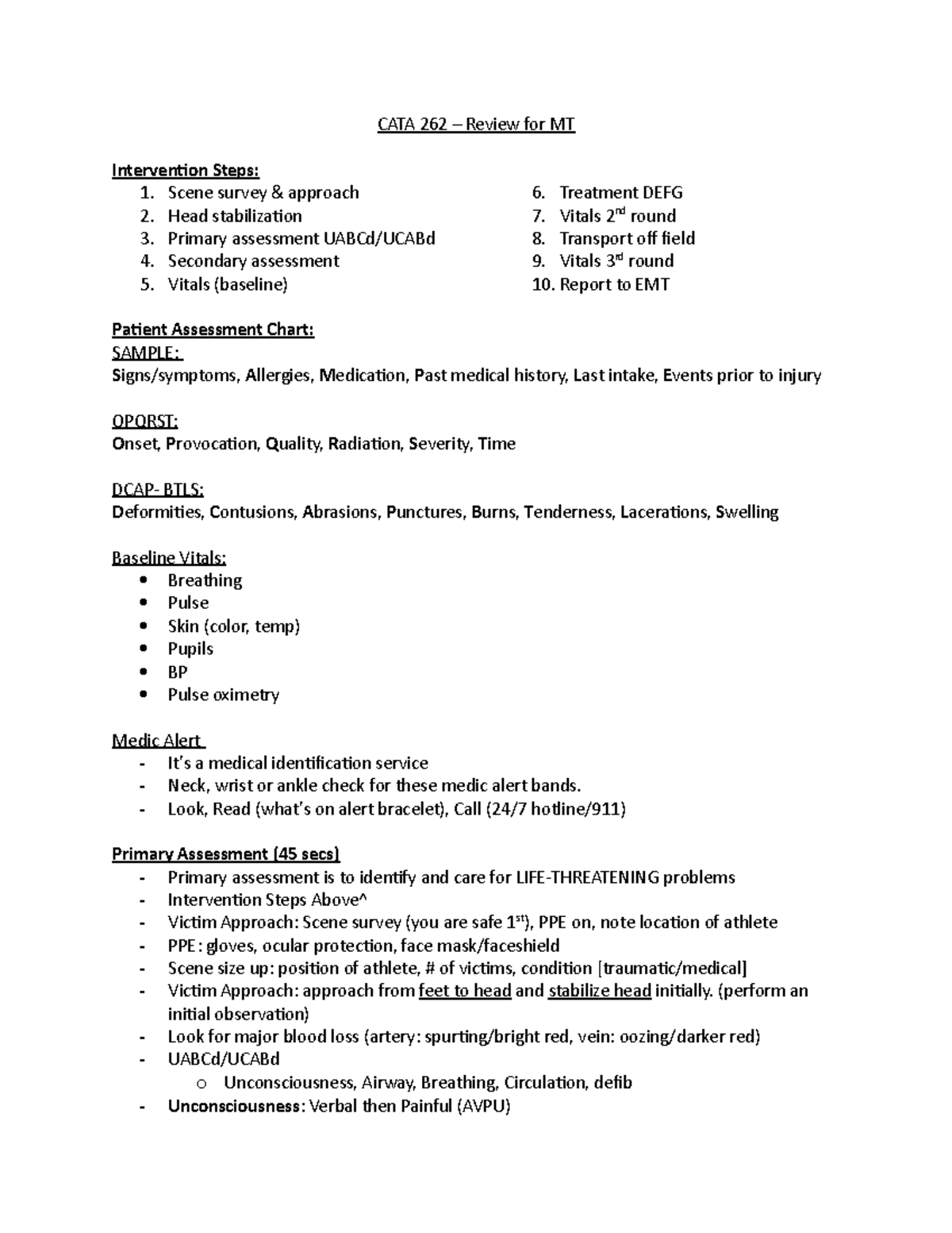 CATA 262 MT Review Document - CATA 262 – Review for MT Intervention ...