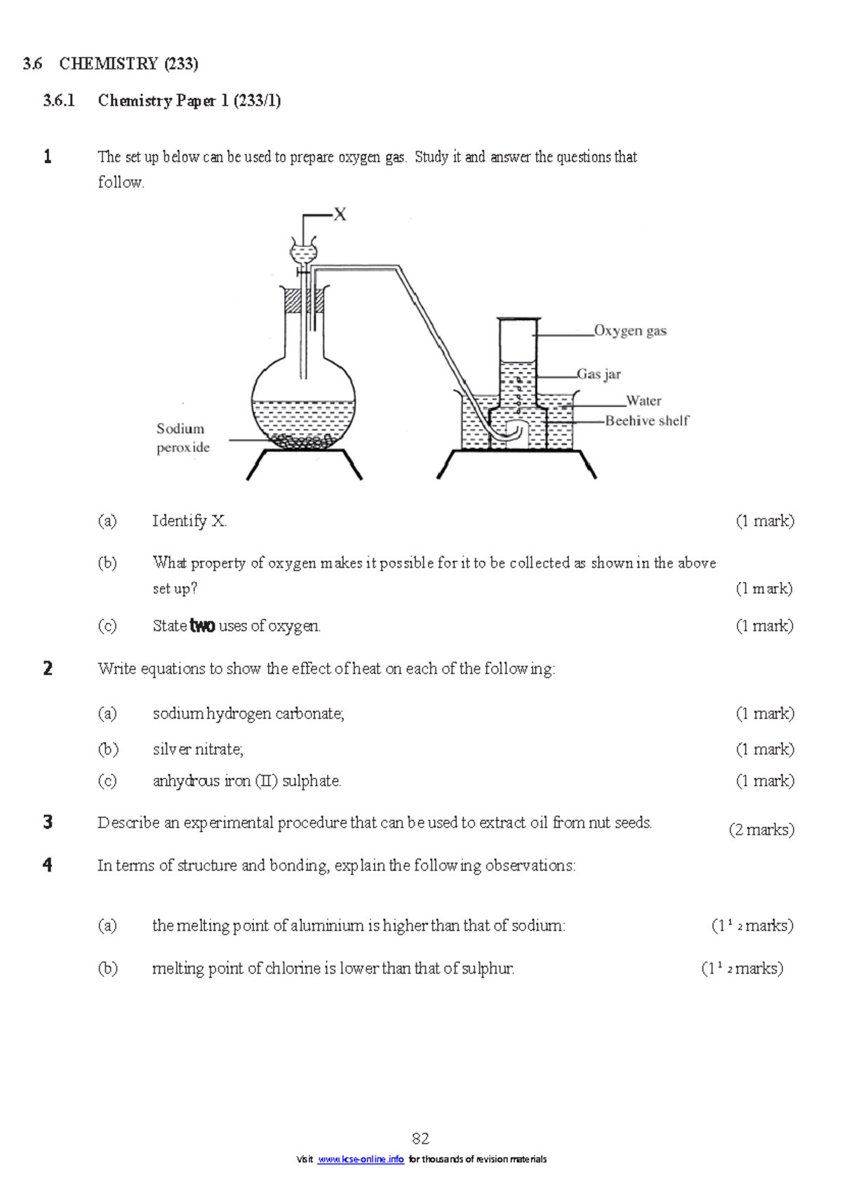 2013 KCSE Chemistry Questions - 3 CHEMISTRY (233) 3.6 Chemistry Paper 1 ...