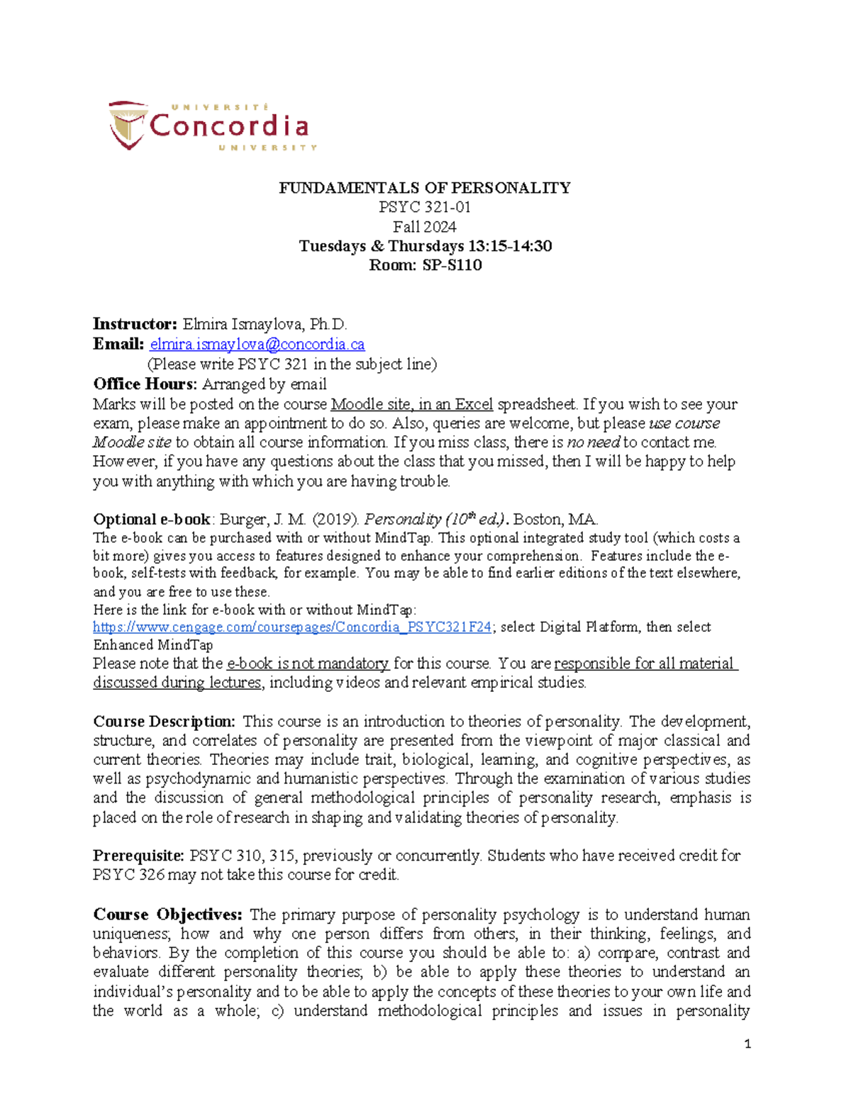 PSYC 321 Syllabus Fall 2024 - FUNDAMENTALS OF PERSONALITY PSYC 321 ...