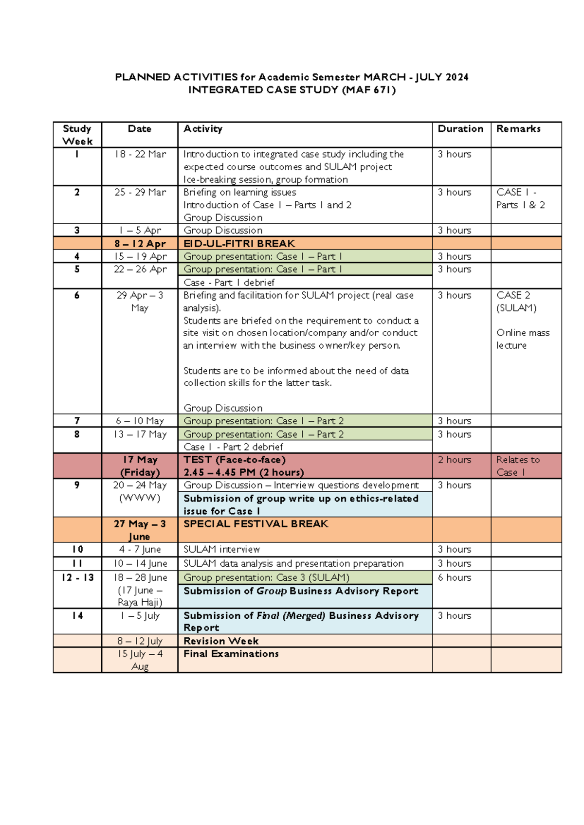 MAF671 Planned activities March 2024 - PLANNED ACTIVITIES for Academic ...