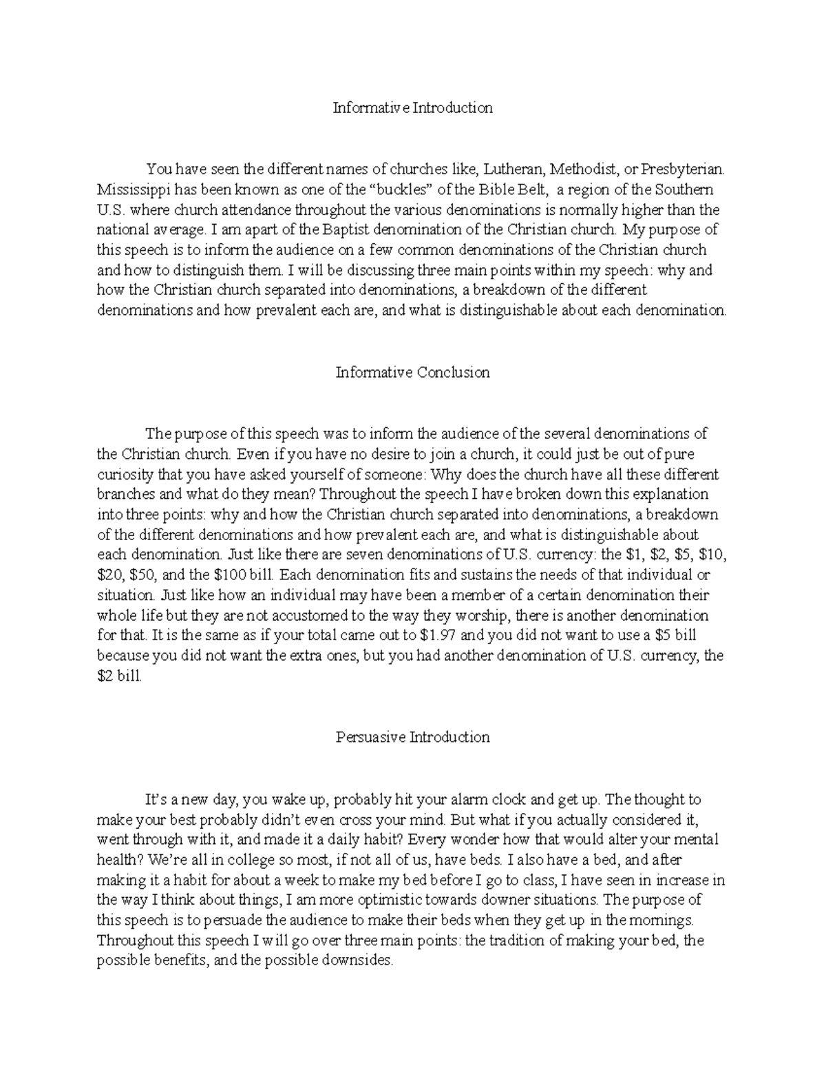 Informative and Persuasive Speech Intro and Conclusions DB ...